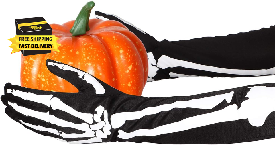 Halloween Skeleton Gloves Skull Mask Half Face Full Finger Ghost Bone ...
