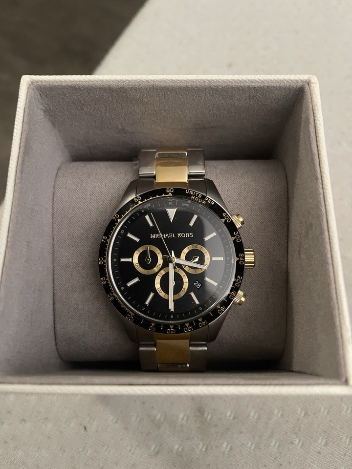 Michael Kors New MK8784 Layton Chronograph Two-Tone Mens Watch Black ...