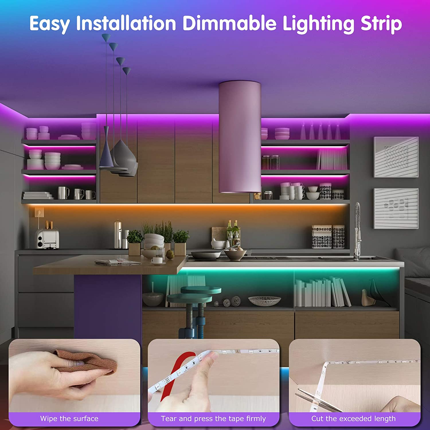 100Ft Led Lights for Bedroom Music Sync Color Changing Strip Lights ...