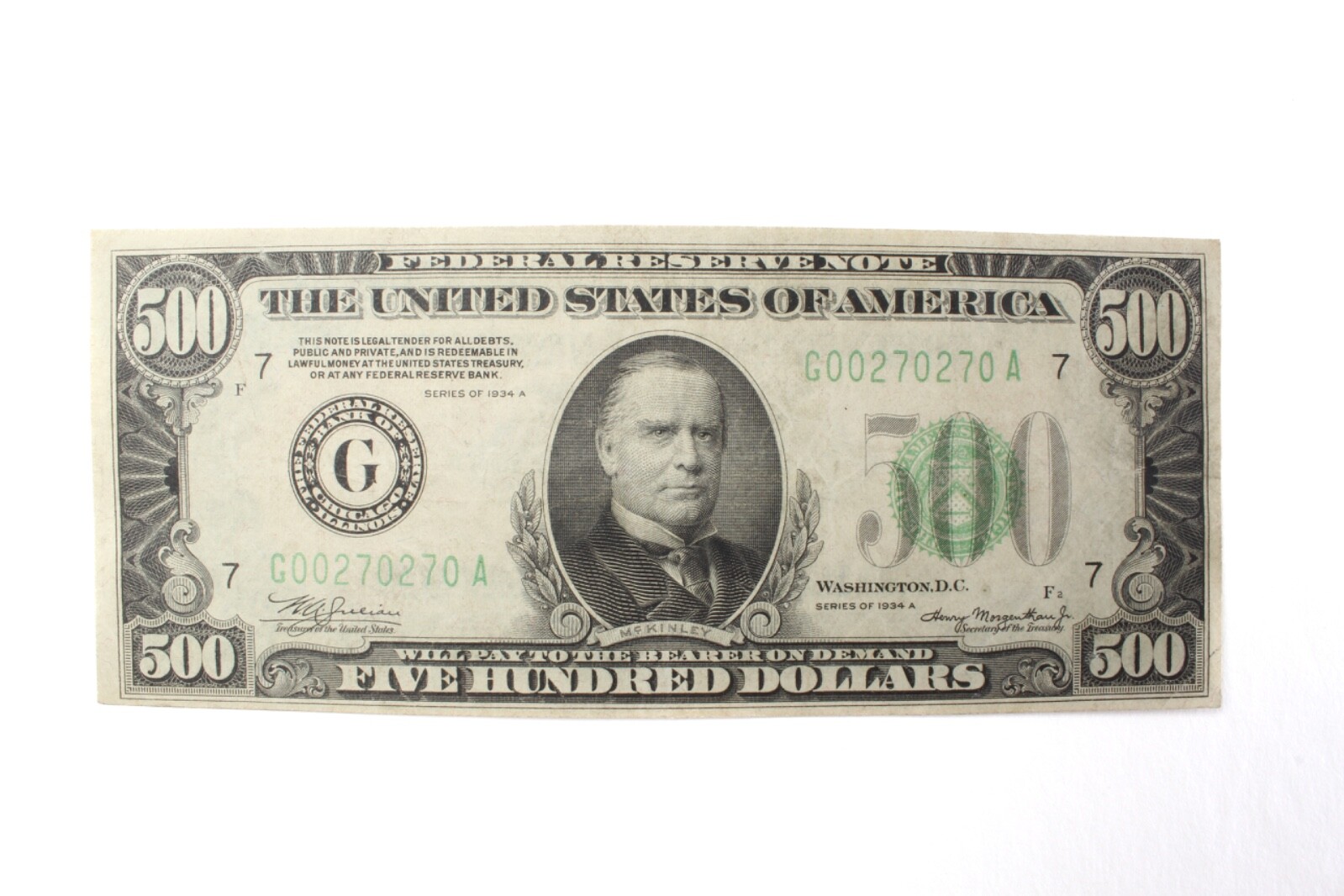 **WELL-PRESERVED** 1934 SERIES $500 FIVE HUNDRED DOLLAR BILL- UNIQUE ...