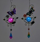 Solar Hanging Garden Decor Set of 2 with Glass Orb Teardrop Charm Pink ...