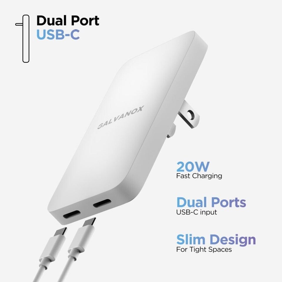 Flat USB C Wall Charger 20W Ultra Slim Multi Port Fast Charging Outlet ...