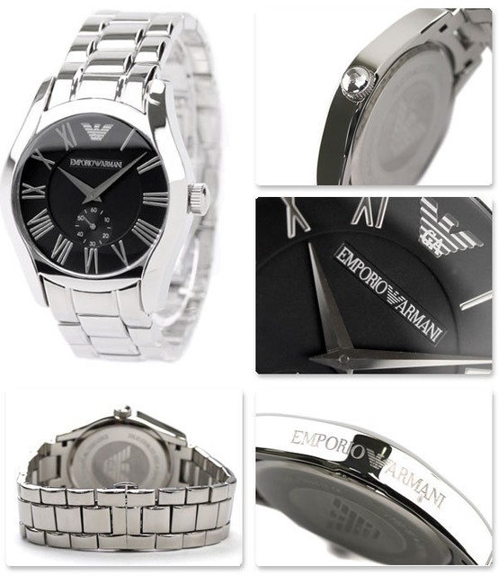 Emporio Armani AR0680 Black Dial Roman Numeral Silver Tone Watch Retail ...