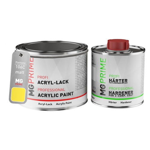 Pantone 106C Yellow Acryl Lack matt 0,75 Liter 750 ml Dose inkl. Härter ...