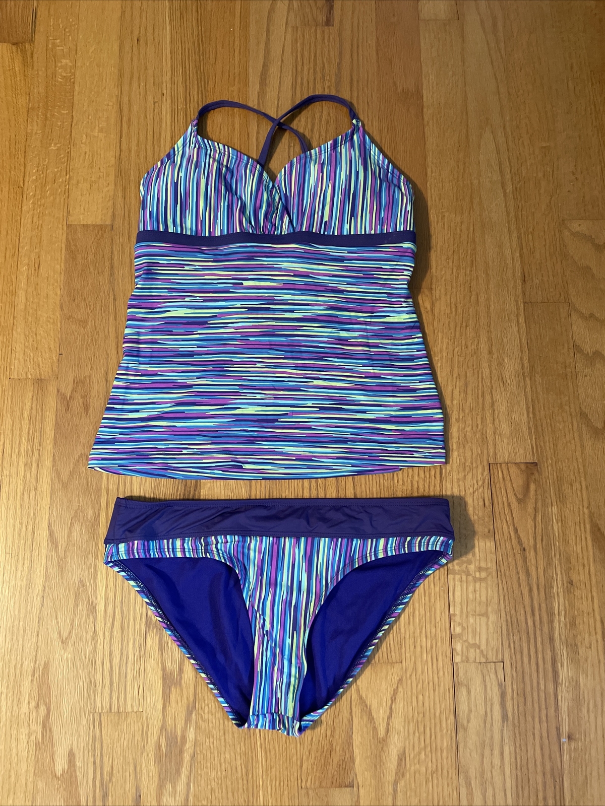 Title Nine Purple Striped Tankini Swimsuit Bathing Su… - Gem