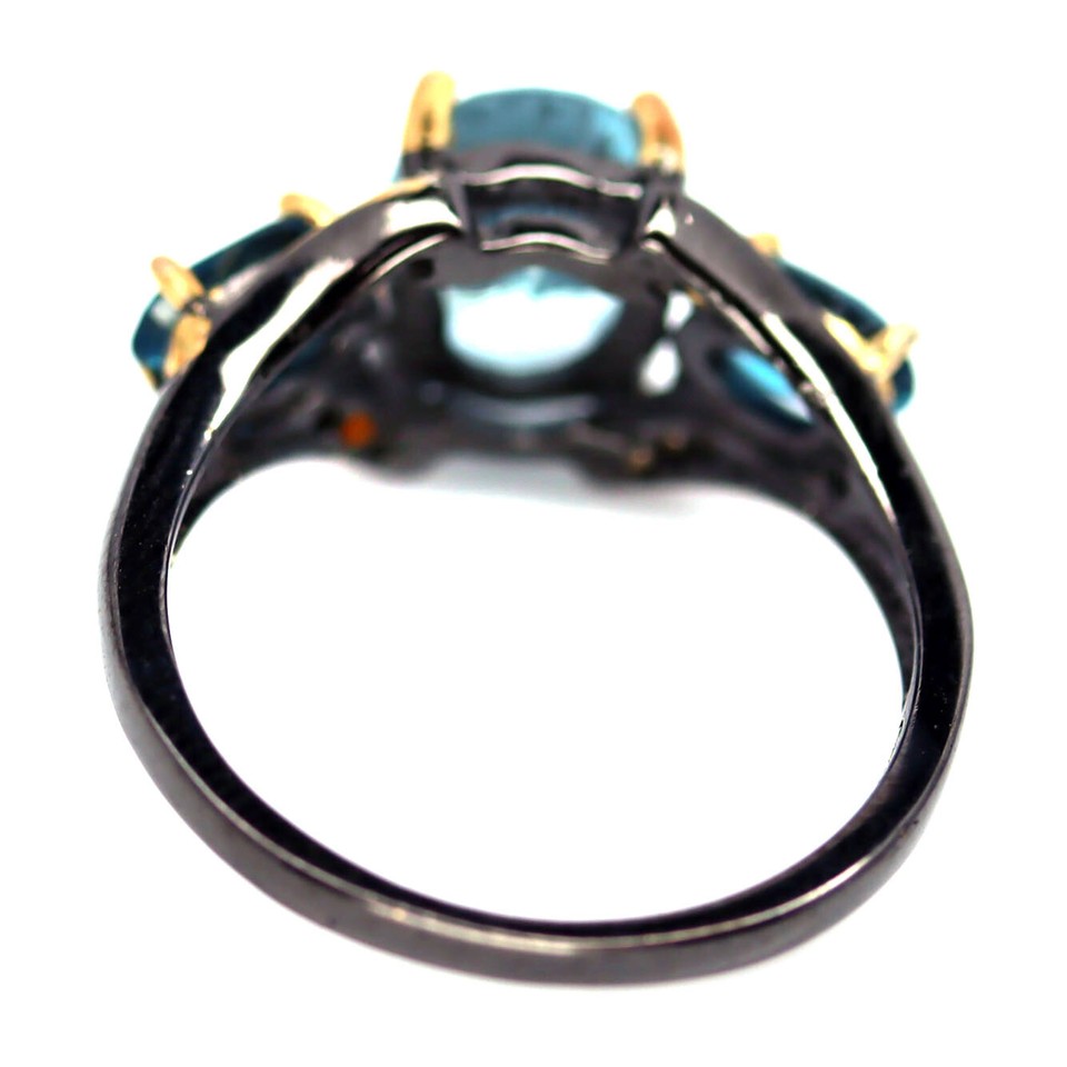 925 Silver Sky Blue - London Blue Topaz & White Zircon Vintage Ring ...