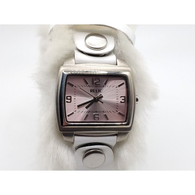 Fossil Relic Watch Women New Battery Pink Dial White Bun Band 30mm | eBay