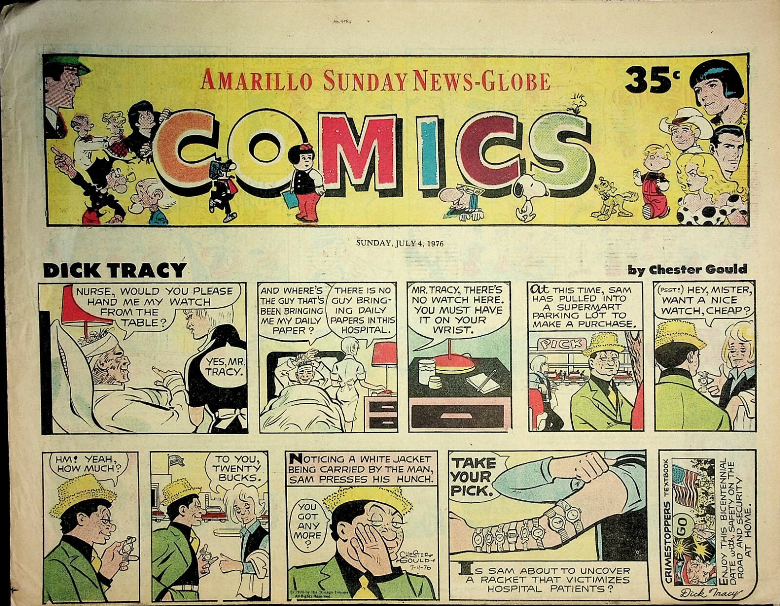 Amarillo Sunday News Globe Comics July 4 1976 Peanuts Dick Tracy ...