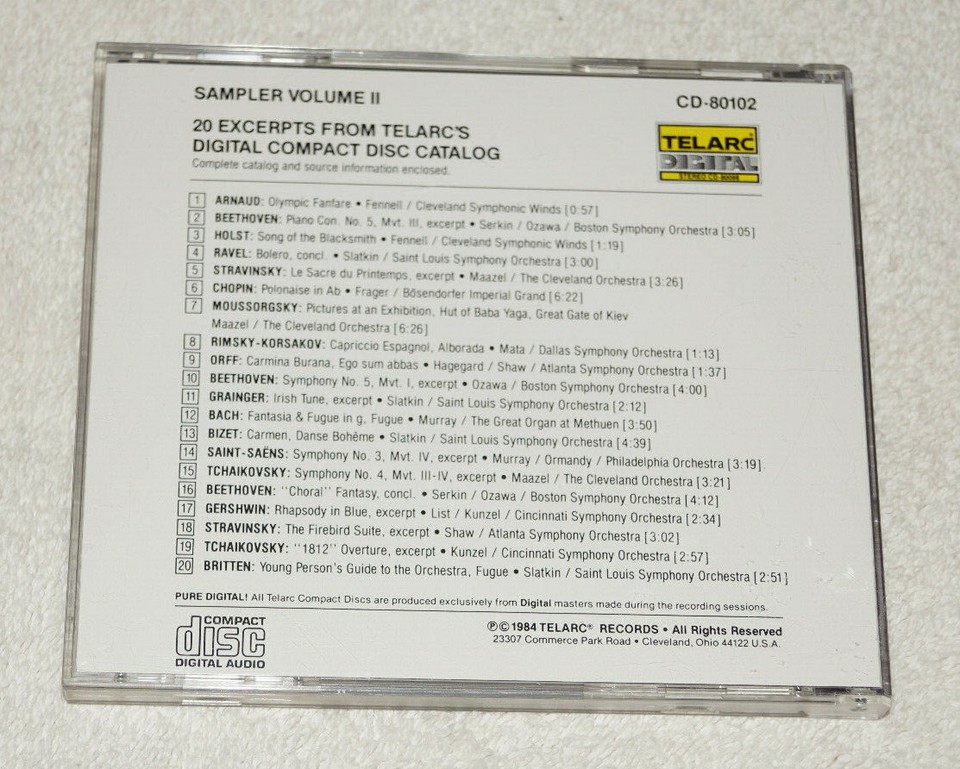 CD : Telarc Digital Compact Discs Sampler Volume 2 (1984) Made in Japan ...