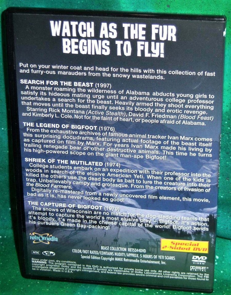 RARE OOP BIGFOOT TERROR 4 BLOOD FREEZING MOVIE FEATURES HORROR DVD 2006 ...