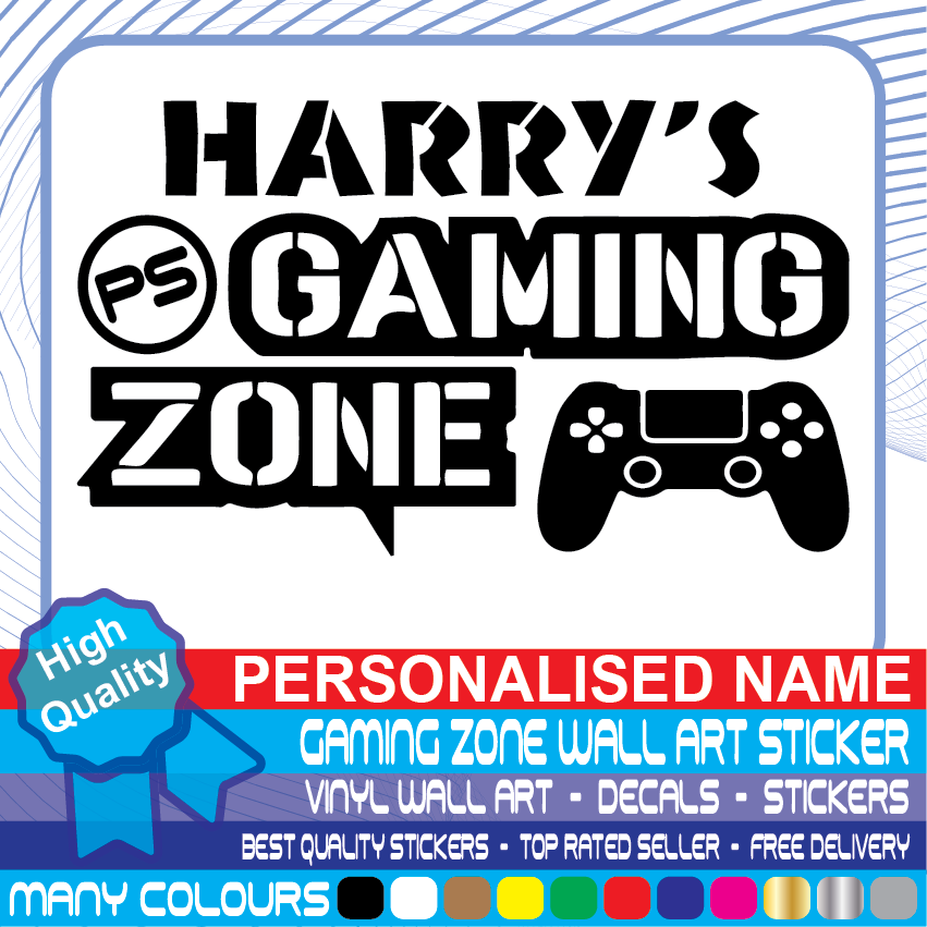 Personalised Name Gaming Zone Gamer Wall Art Decals Stickers Boys ...