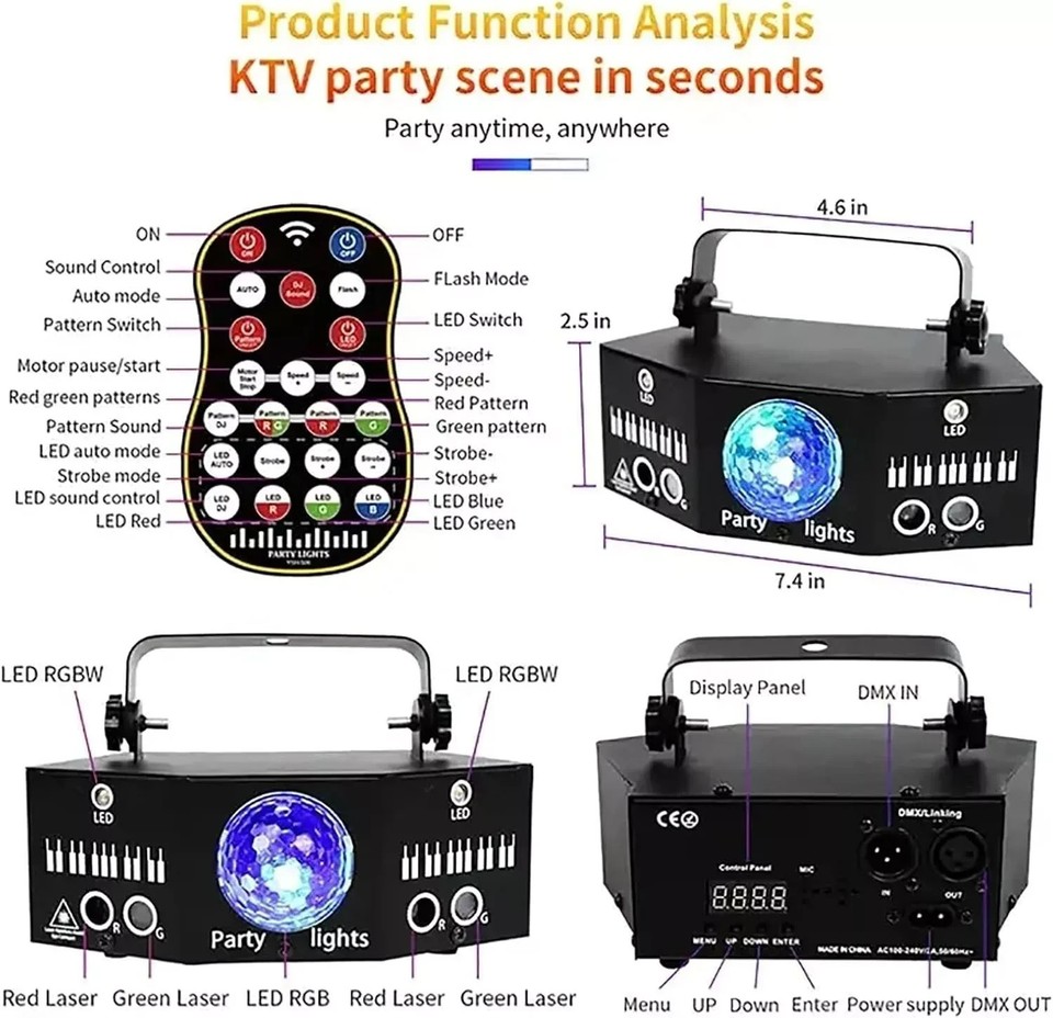 DMX RGB LED Laser Beam Scanner Projector DJ Disco Party Stage Strobe ...