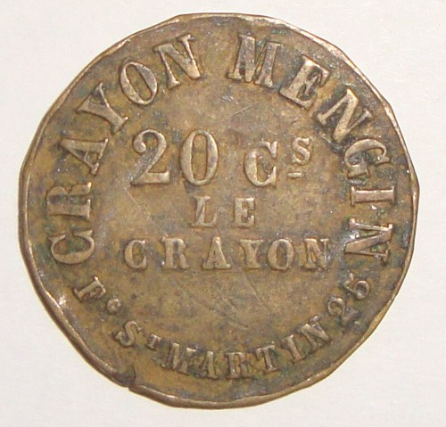 1850-1860s FRANCE CRAYON PARIS ST MARTIN TWENTY 20 CENTIMES VINTAGE ...