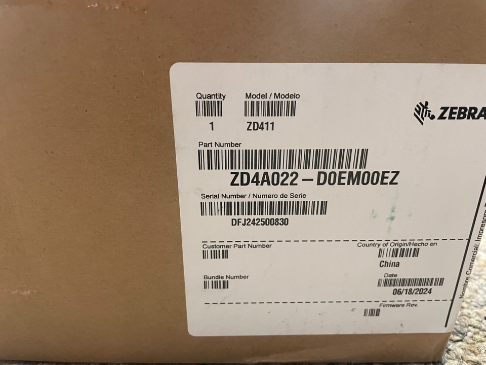 BRAND NEW Zebra Label Printer ZD411 ZD4A022 D01M00EZ BRAND NEW Thermal ...