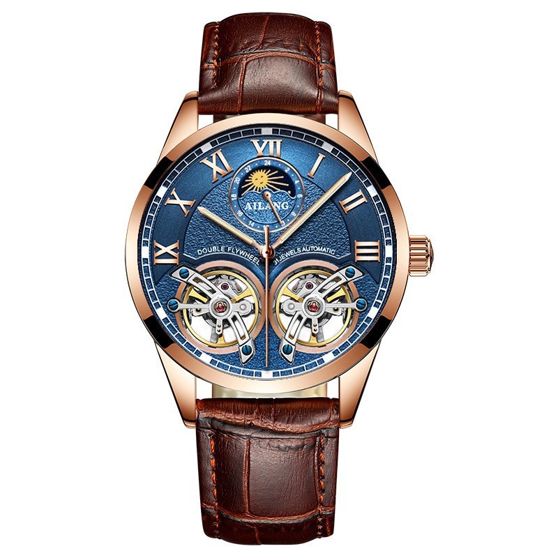 Men's Double Flywheel Skeleton Automatic Mechanical Watch - Leather ...