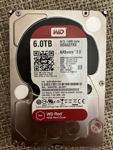 Western Digital 6TB WD60EFRX Hard Drive NAS 3.5" SATA 5400RPM 64MB ...