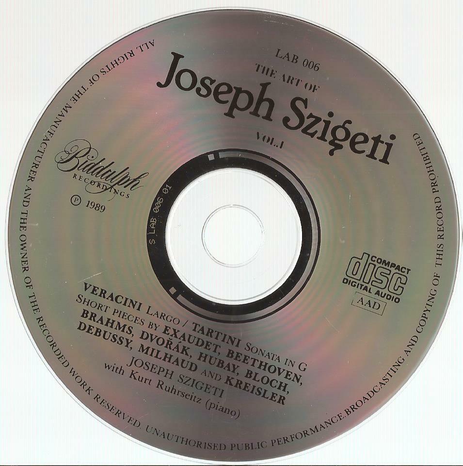 The Art of Joseph Szigeti Volume 1 & 2 (CD, Biddulph, 1989, 2 Disc ...