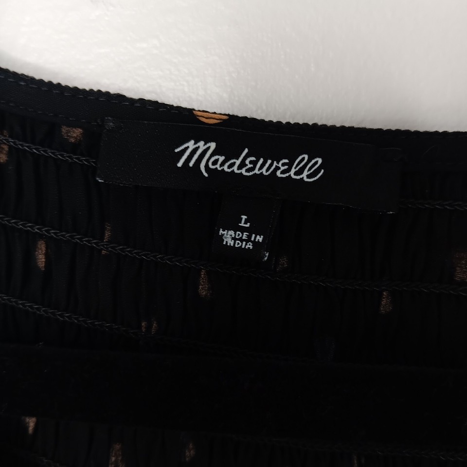 Madewell Dress Womens Large Lucie Smocked Mini Black Polka Dot Prairie ...