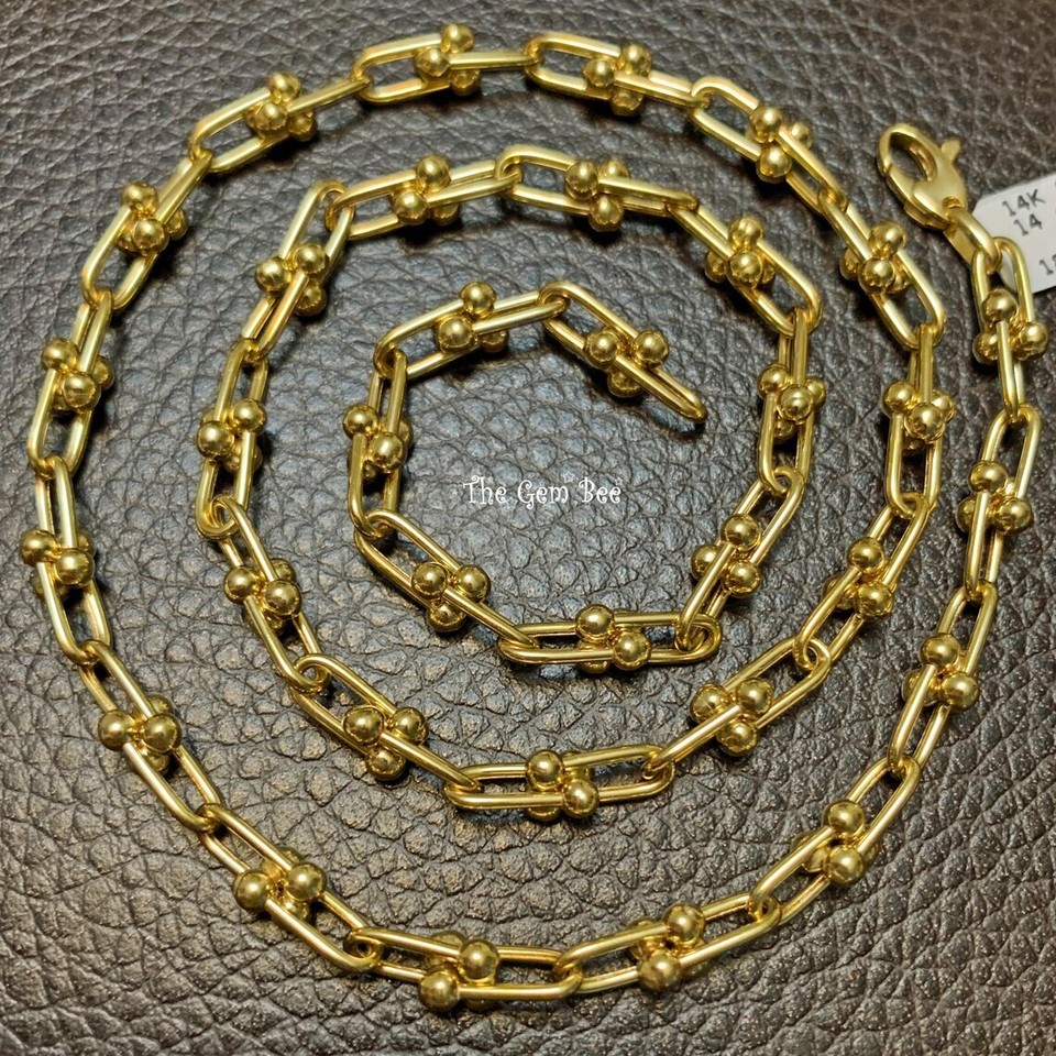 14K YELLOW GOLD Small Horseshoe U Shape Link Chain Necklace 18" lobster ...