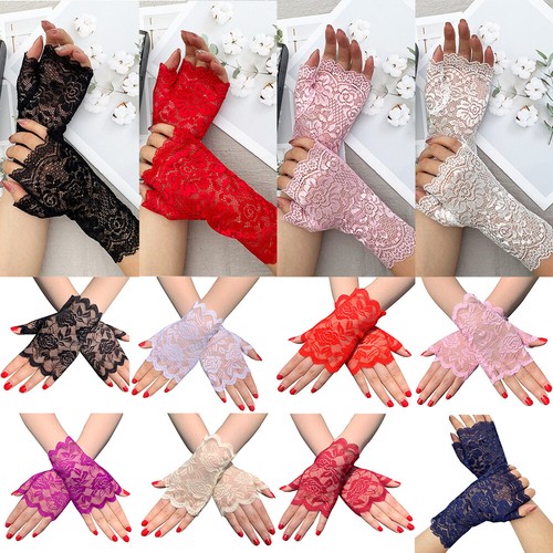 Femmes Lace Lace Half Finger Gants Party Longueur Sexy Sexy Dressy ...