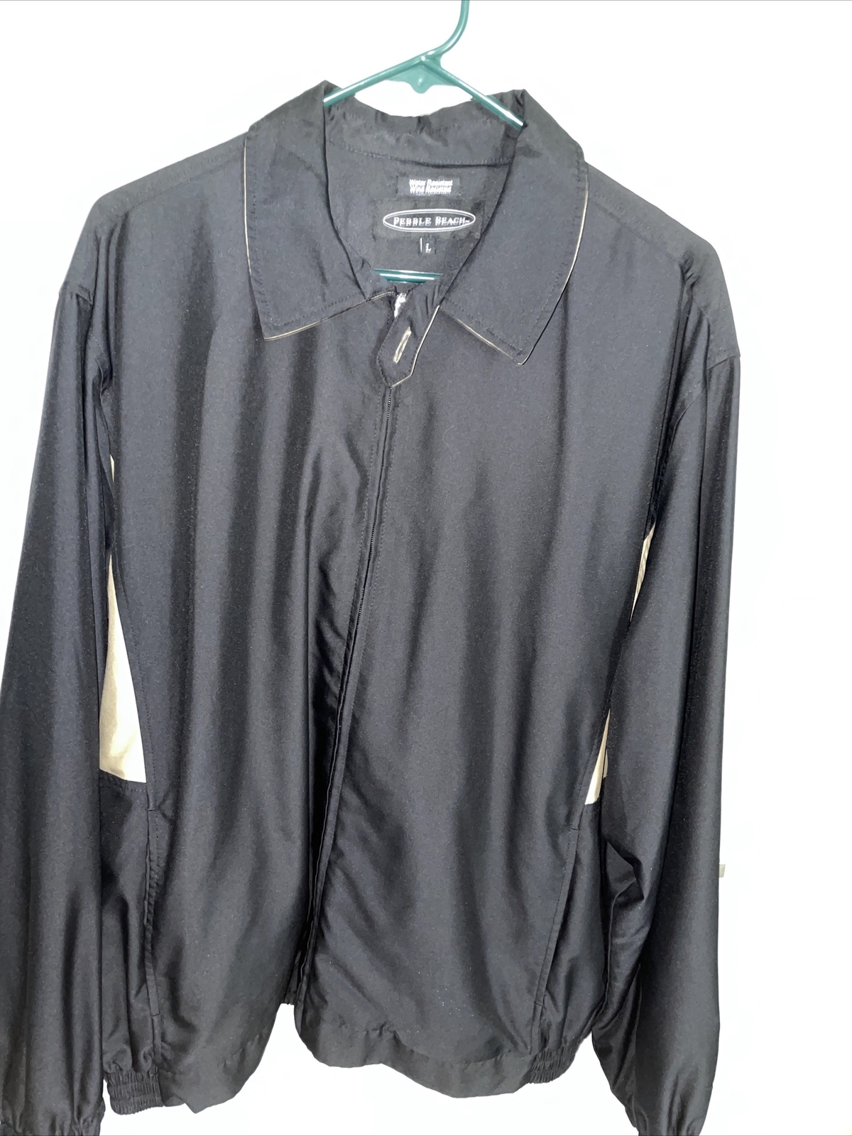 Pebble Beach Men’s Windbreaker Coat Jacket Black Tan Cuffed Sleeves and ...