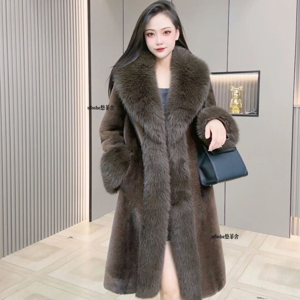 2024 New Mink Fur Coat Womens Fox Fur Collar European Mink Fur Long Fox ...