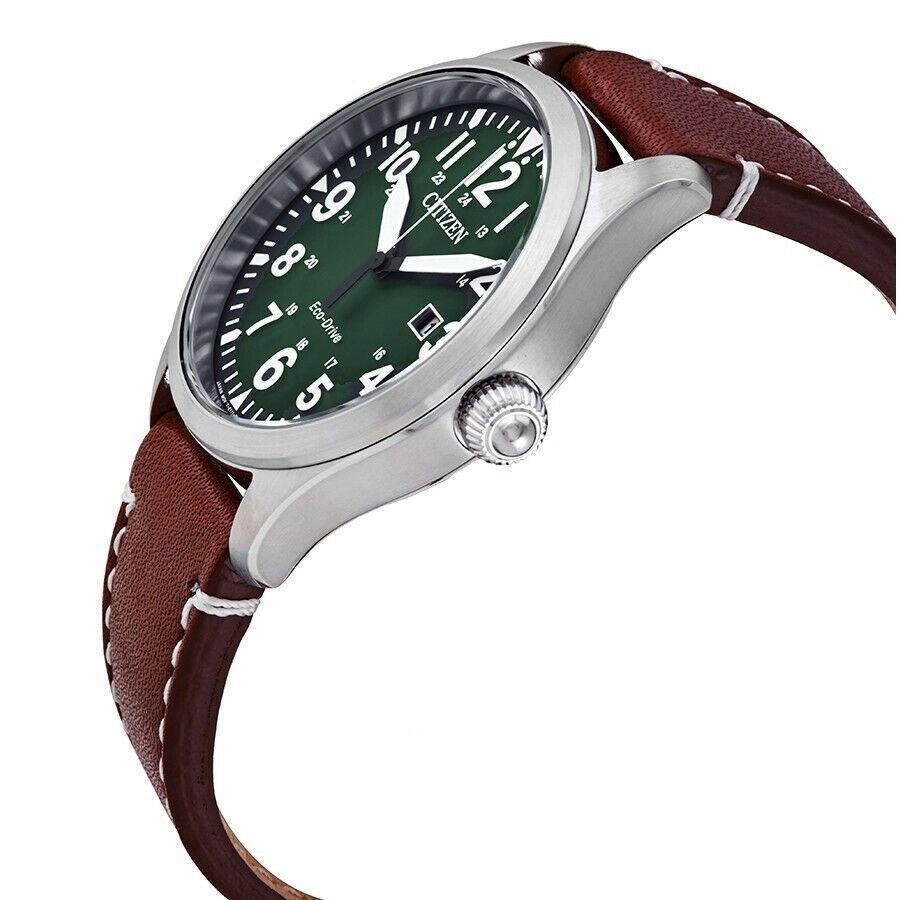 Citizen Chandler Eco Drive Green Dial Leather Band Men's Watch - BM6838 ...