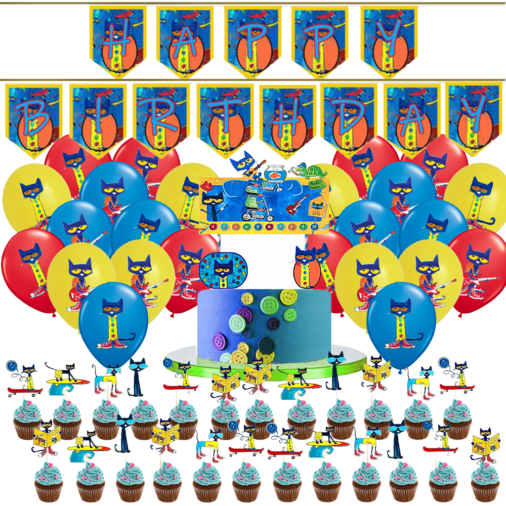 Pete The Cat balloon cupcake birthday party decoration theme idea ...
