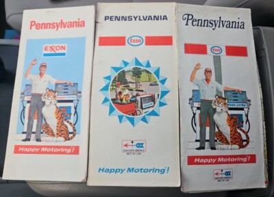 Lot Of 3 Esso And Exxon Oil Gas Pennsylvania Highway Road Map 1970's ...