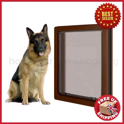 Large Dog Pet Door Flap 366 x 441 mm 2 Way Brown Gate Lockable Entrance ...