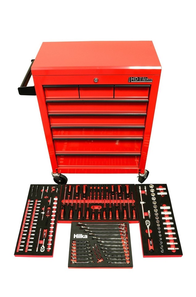 Hilka Tool Storage Trolley Chest Roll Cabinet With 153 Piece Eva Foam ...