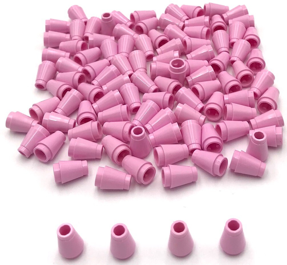 Lego 100 New Bright Pink Cones 1 x 1 with Top Groove Parts | eBay