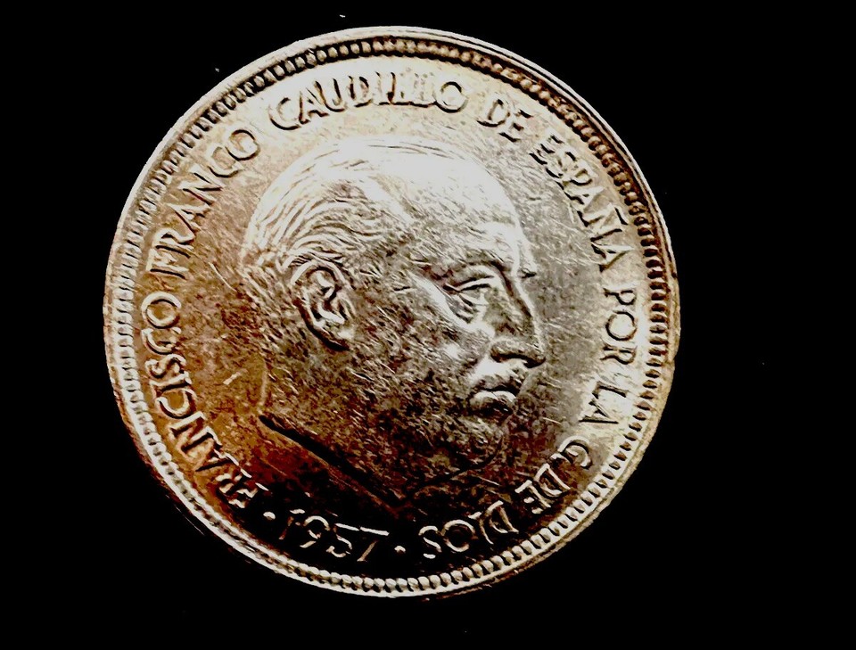 1957 (58 in star) 50 PTAS Spanish Coin with Edge Lettering...BEAUTIFUL ...