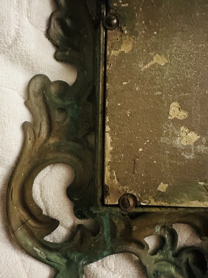 Antique French Rococo Style Mirror. Cast Brass with Label On The Back ...