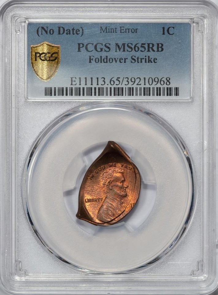 PCGS MS65 Foldover Strike Copper Lincoln Cent Mint Error Extremely Rare ...