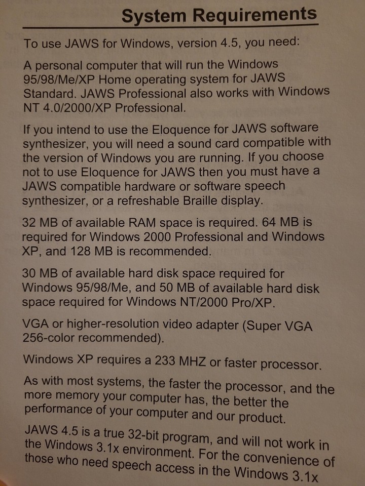 Freedom Scientific JAWS Windows 4.5 Screen Reading Software Impaired ...