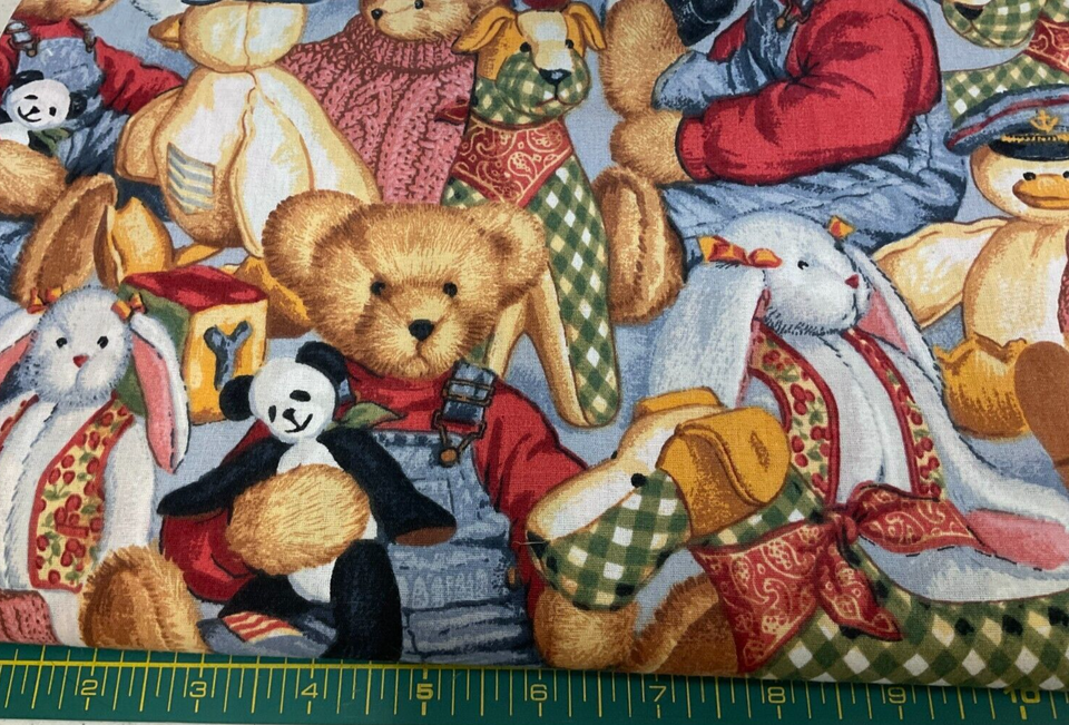 DAISY KINGDOM #3973 BLUE JEAN TEDDY TOY ALLOVER BY SPRINGS-- BY THE ...