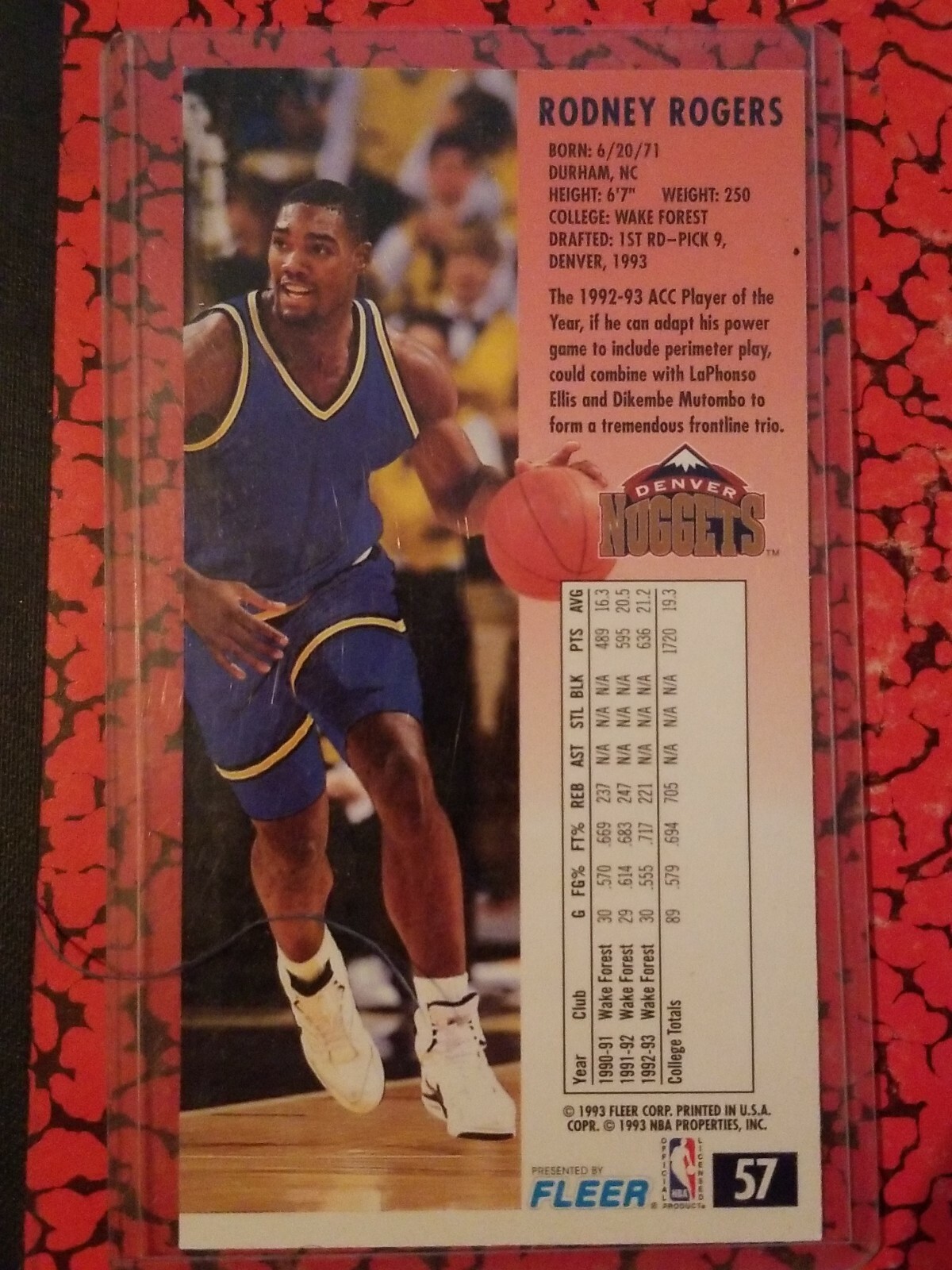 1993-94 Fleer NBA Jam Session #57 Rodney Rogers Denver Nuggets Rookie ...