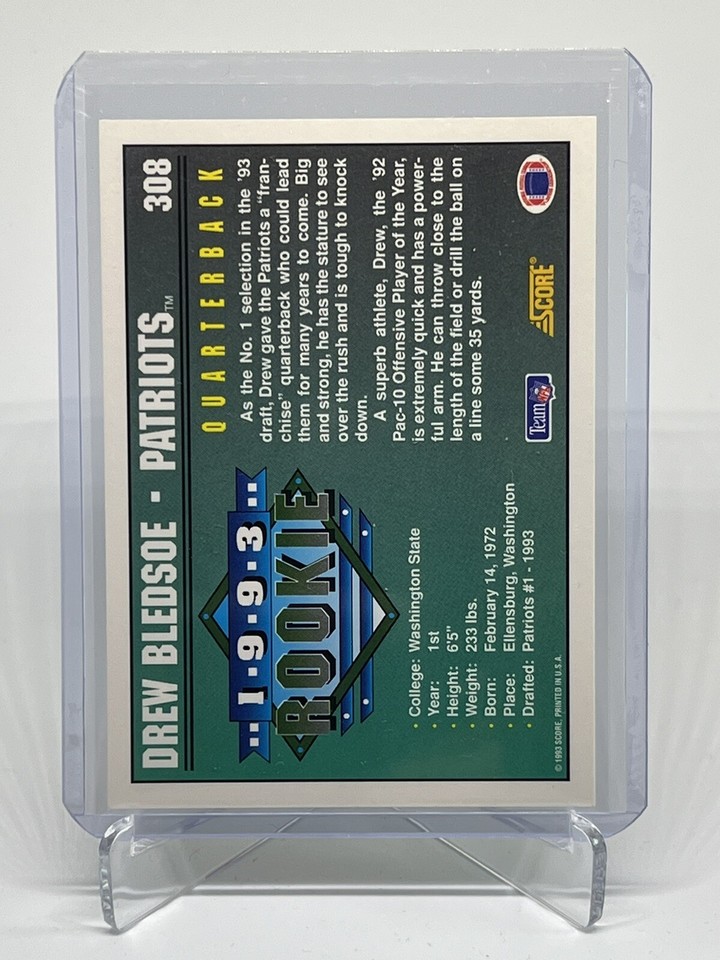 1993 Score Drew Bledsoe #308 Rookie Card RC New England Patriots | eBay