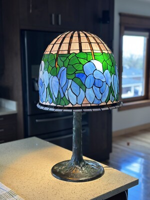 Tiffany Style Leaded Lamp Tree Trunk Bronze Base 28” H /very Heavy | eBay