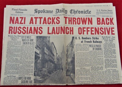 RARE VINTAGE NEWSPAPER ~ RED HEADLINES ~ WORLD WAR II ~ JUNE 8, 1944 | eBay