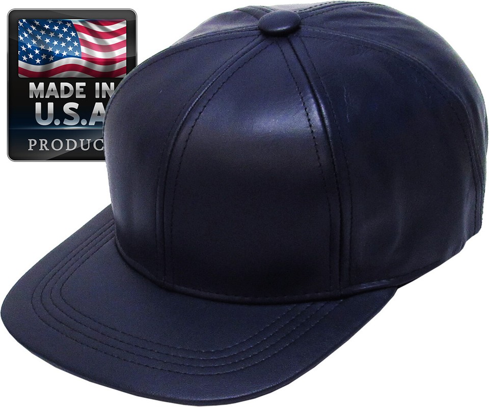 Made In USA 100% Genuine Leather Solid Baseball Ball Cap Adjustable Hat ...