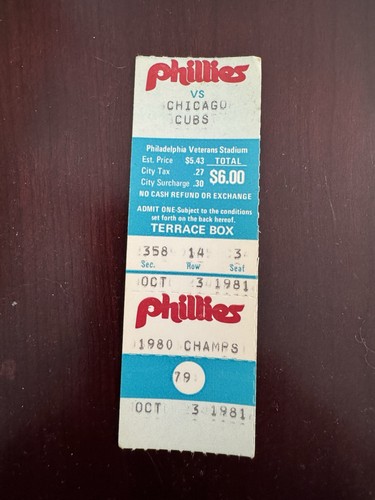 Ryne Sandberg First MLB Game Playing 2nd Base Ticket Stub 10-3-1981 ...