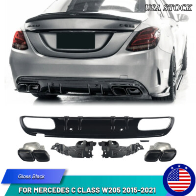 C63 Style For Mercedes C Class W205 2015-2021 C300 Rear Diffuser ...
