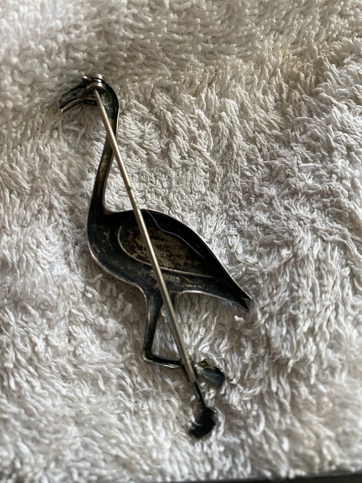 Vintage Sterling Pin Flamingo Bird - Gem