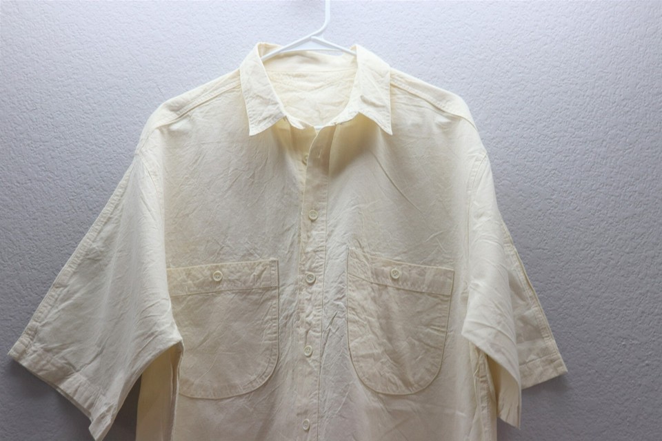 Men's Natural white Cotton linen short sleeve shirt Size Large M8506 | eBay