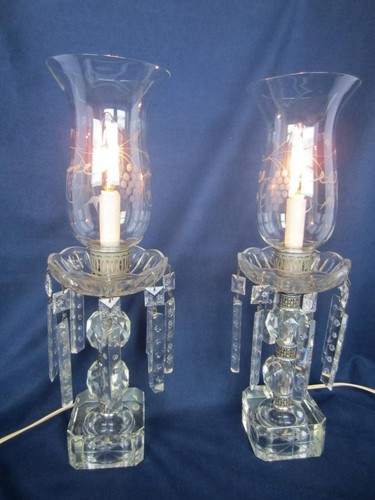 *Gorgeous Pair Lamps Antique Cut Crystal Glass Electrical w/ Long ...