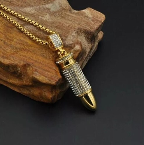 1.60 Ct Round Simulated Diamond Men's Bullet Pendant 925 Yellow ...