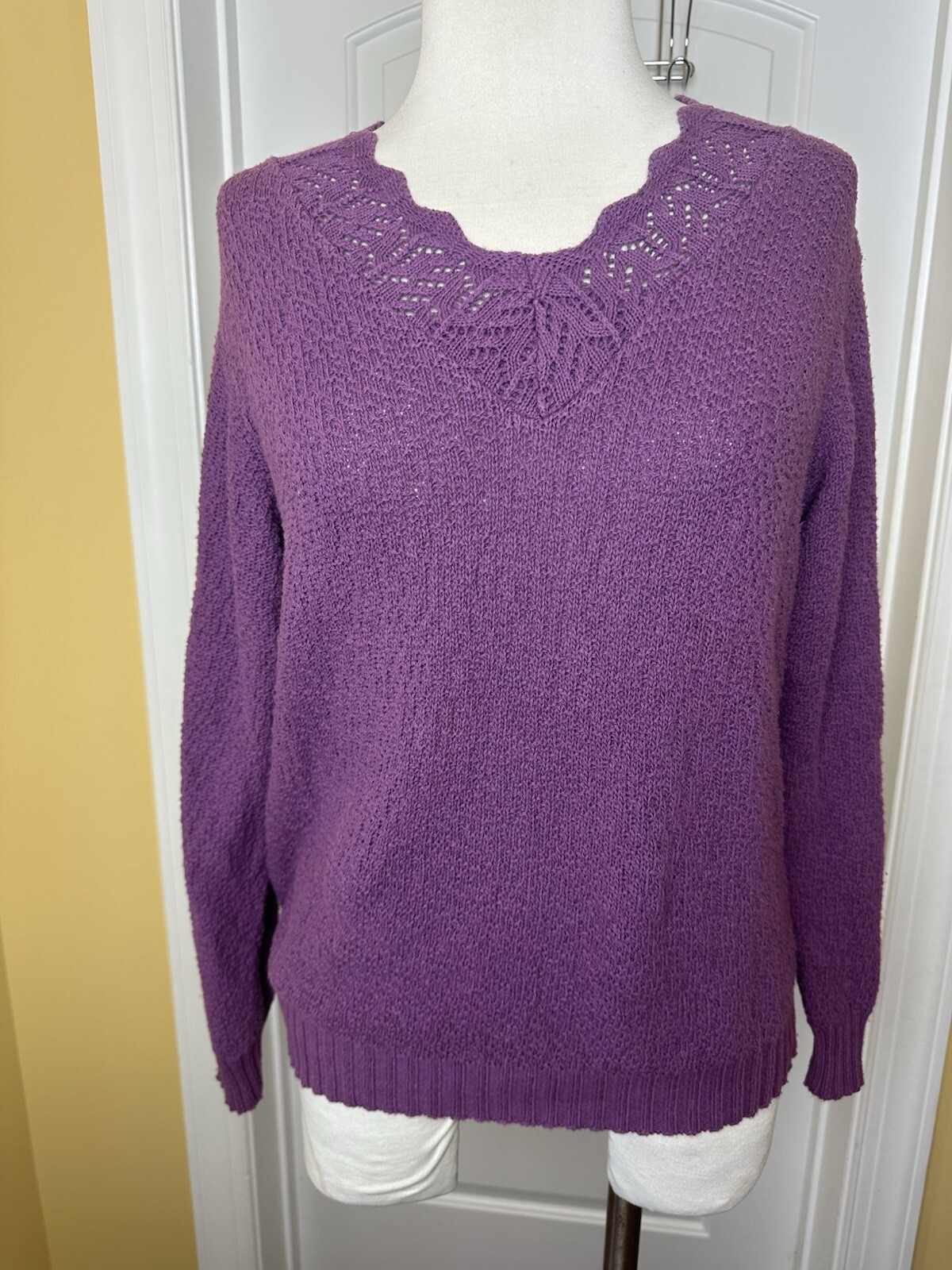 Vintage Carly Blake purple V-neck crochet knit sweate… - Gem