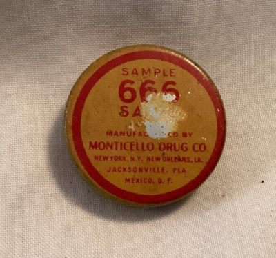 EMPTY Vintage 666 SALVE SAMPLE Medicine Tin MONTICELLO DRUG ...
